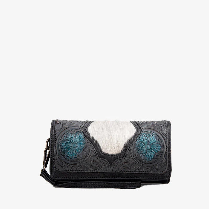 TRINITY RANCH FLORAL TOOLED HAIR-ON COWHIDE WALLET – Bridle Path Tack Shop